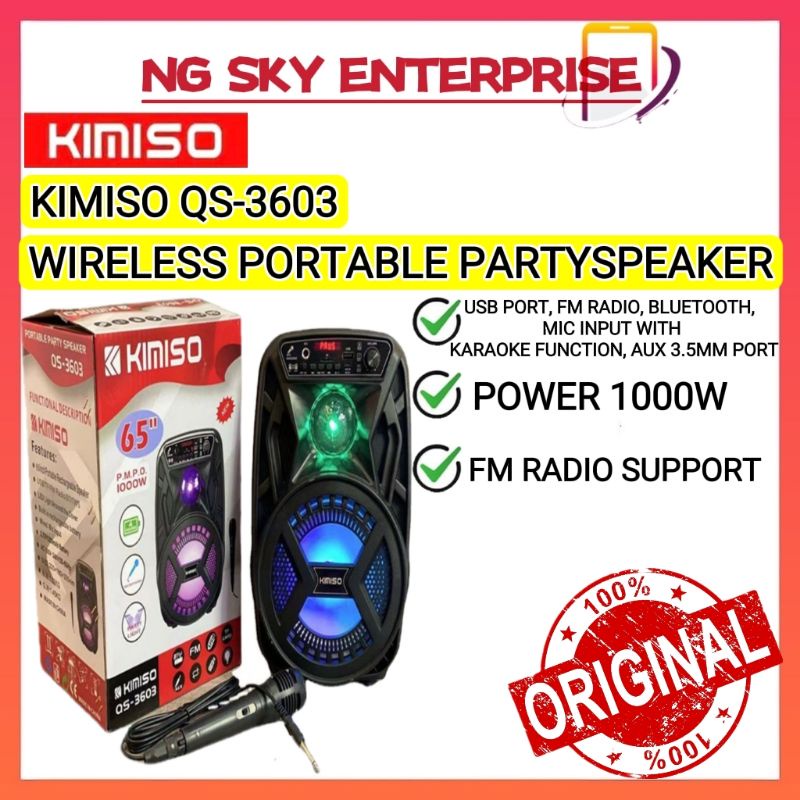 6.5/8" Inch Portable Outdoor Karaoke Kimiso QS3603 Wireless Bluetooth ...