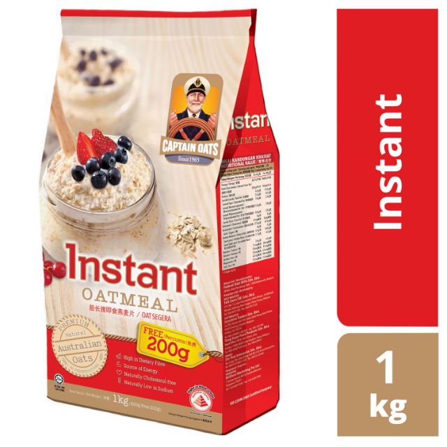 CAPTAIN OATS INSTANT OATMEAL 1kg (800g + 200g) | Shopee Malaysia
