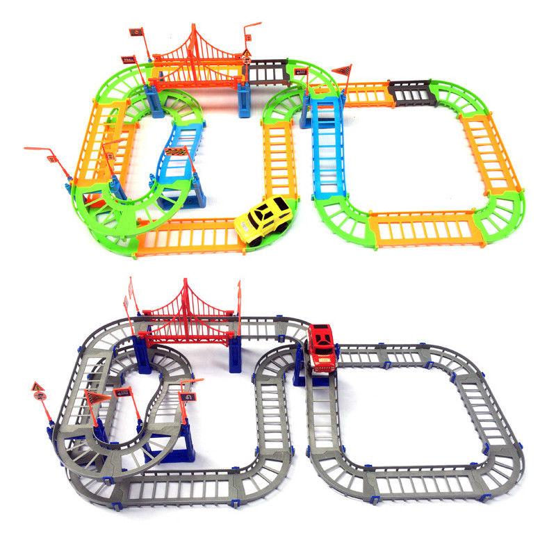 Kids 90PCS 3D Two-layer Spiral Track Roller Coaster Toy Electric Rail ...