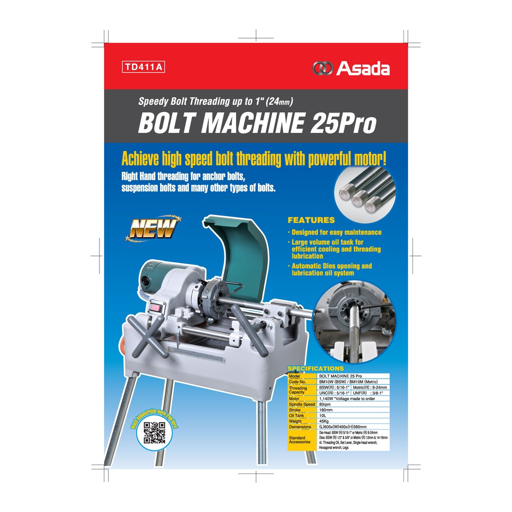 (READY STOCK) MADE IN JAPAN ASADA Bolt Threading Machine 25 Pro ...