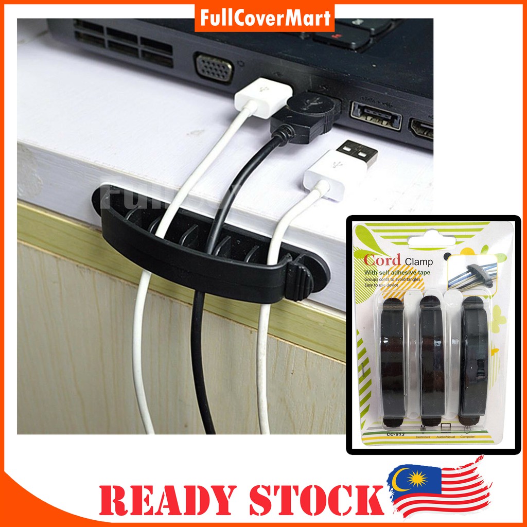 (MGT3) 3x Cable Drop Clip Desk Tidy Organiser Wire Cord Lead USB ...