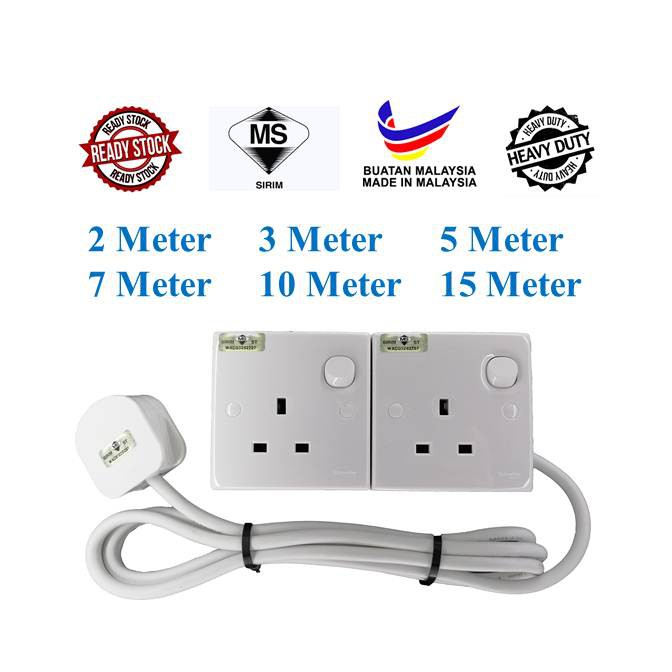 Heavy duty 2500w schneider switch socket extension trailing socket c/w mk sirim plug top & ums 1 ...