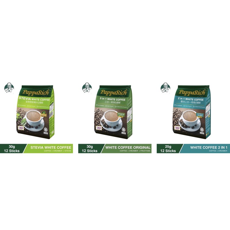 PAPPARICH Stevia / Original White Coffee/ 2 in 1 (30g x 12 sticks ...
