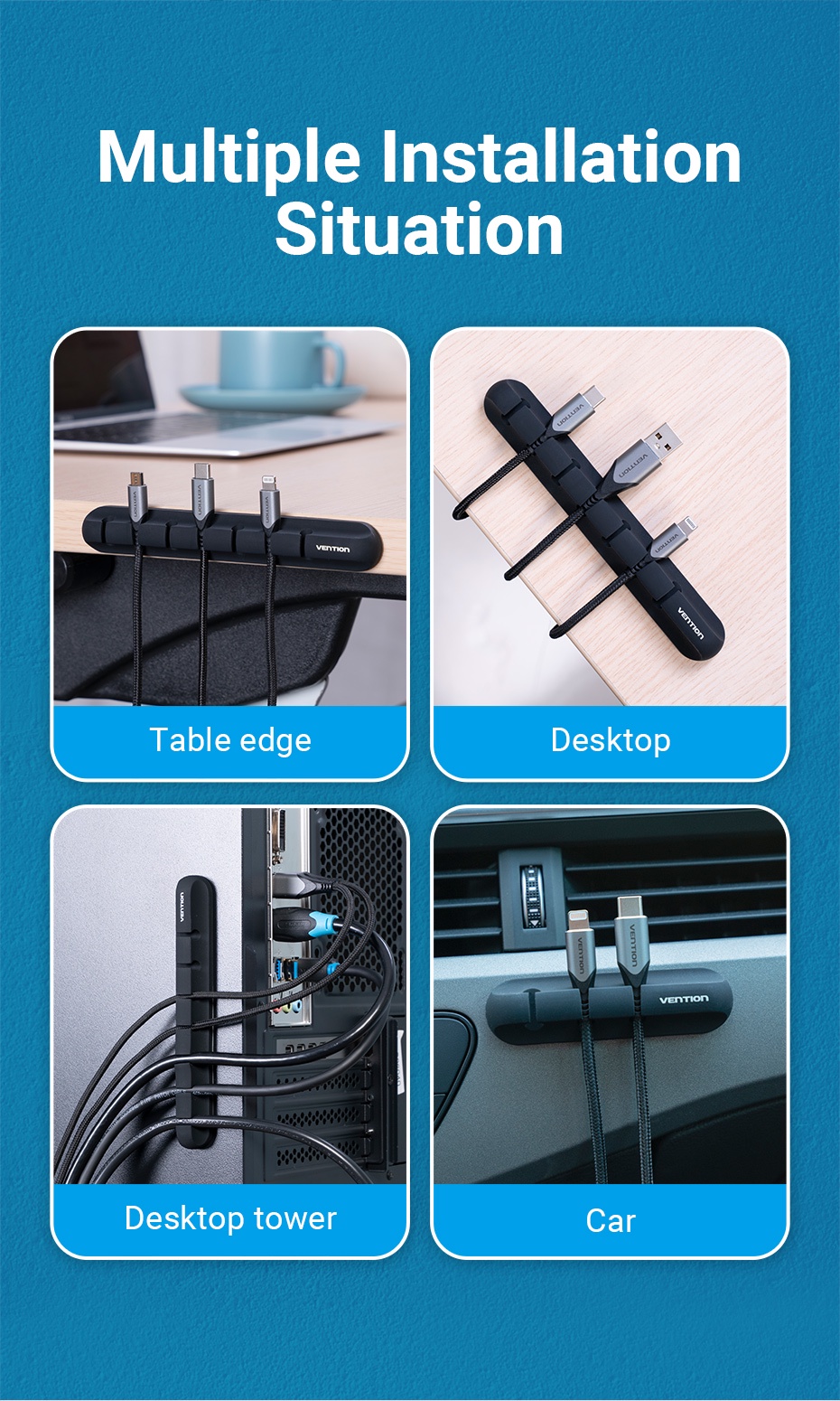 Vention Cable Organizer Silicone Cable Clips Cable Management Cable Winder Desktop Tidy Manager ...