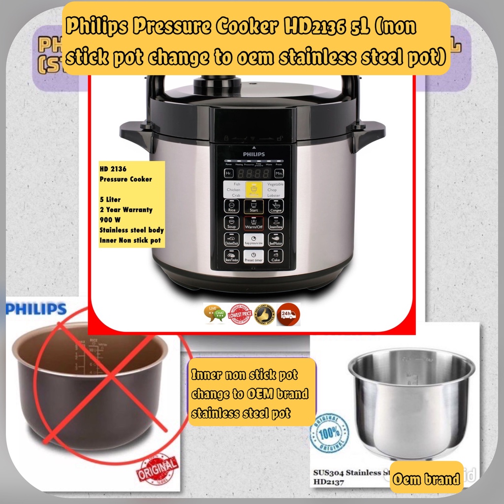 Philips Pressure Cooker HD2136 5L (inner non stick pot change to ...