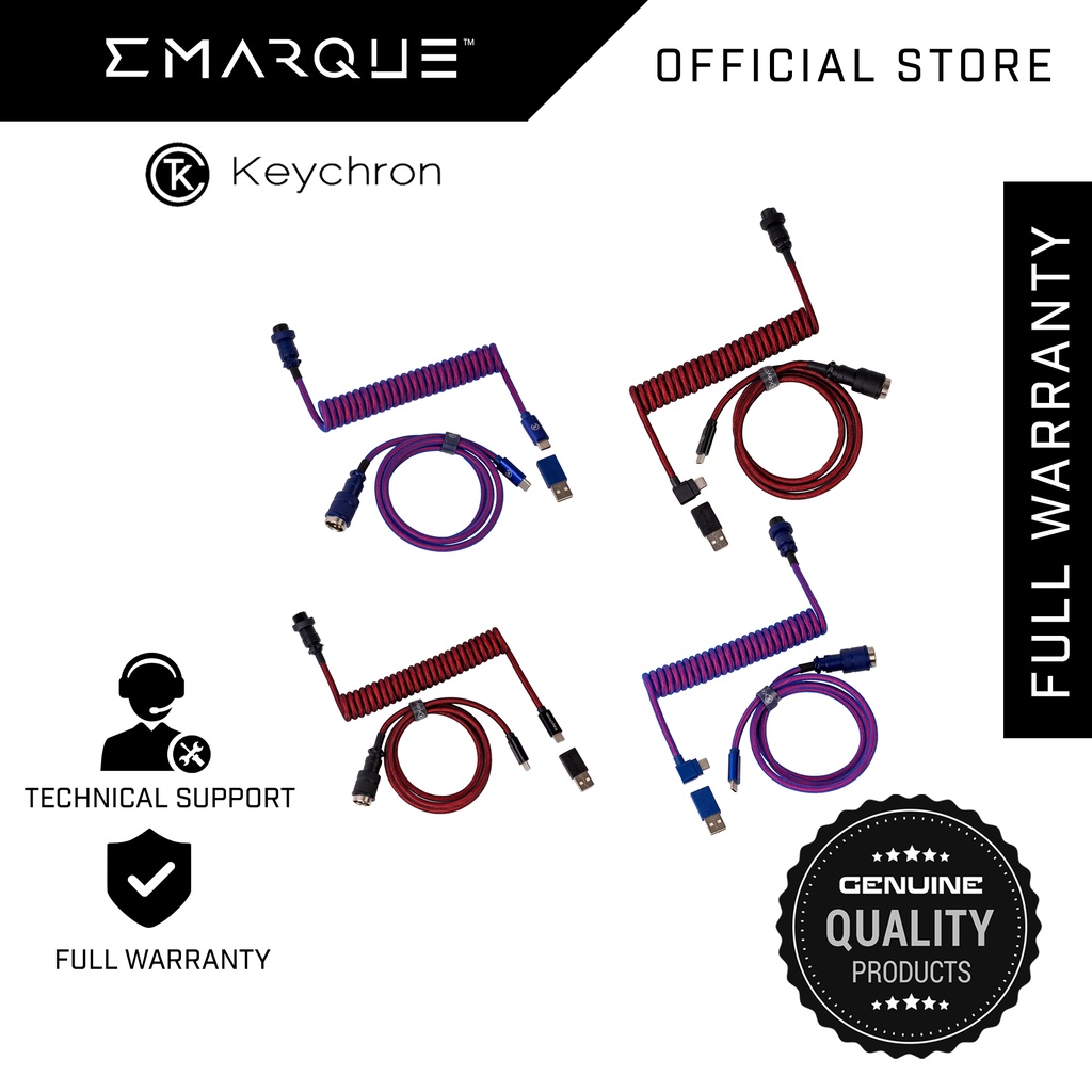 // Keychron Premium Coiled Aviator Cable — Straight / Angled — Purple ...