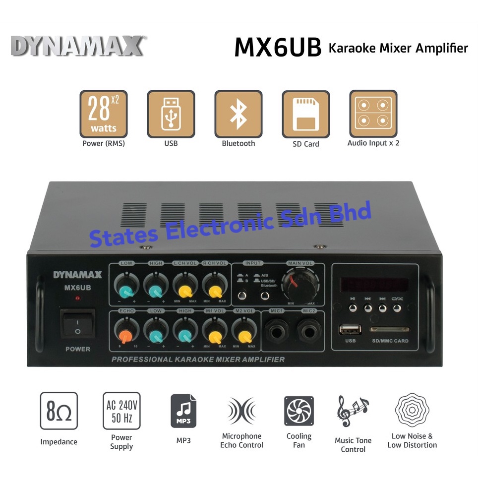 DYNAMAX MX6UB Karaoke Amplifier Mixing Amplifier Stereo Amplifier with ...