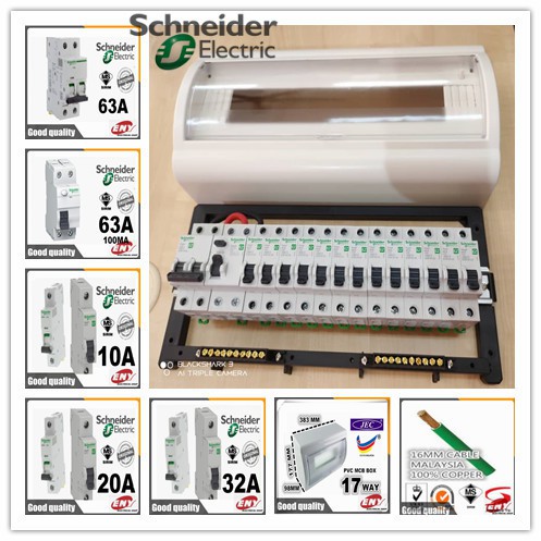 17 Way Distribution Box DB Schneider Full Set Single Phase 63a RCCB 0 ...