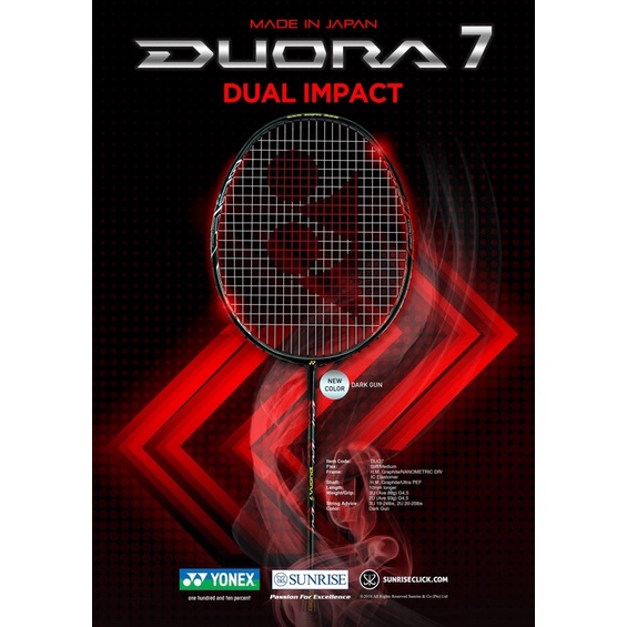 Yonex Duora 7 Dark Gun 3UG5 *FREE (Yonex BG 66 Brilliant String + Yonex ...