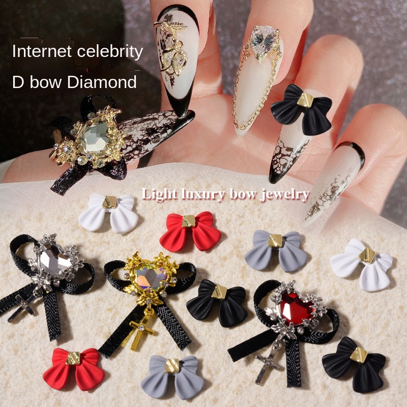 2PC Bow Nail Art Accessories 3D Ribbon Nail Accessories Frosted Alloy ...