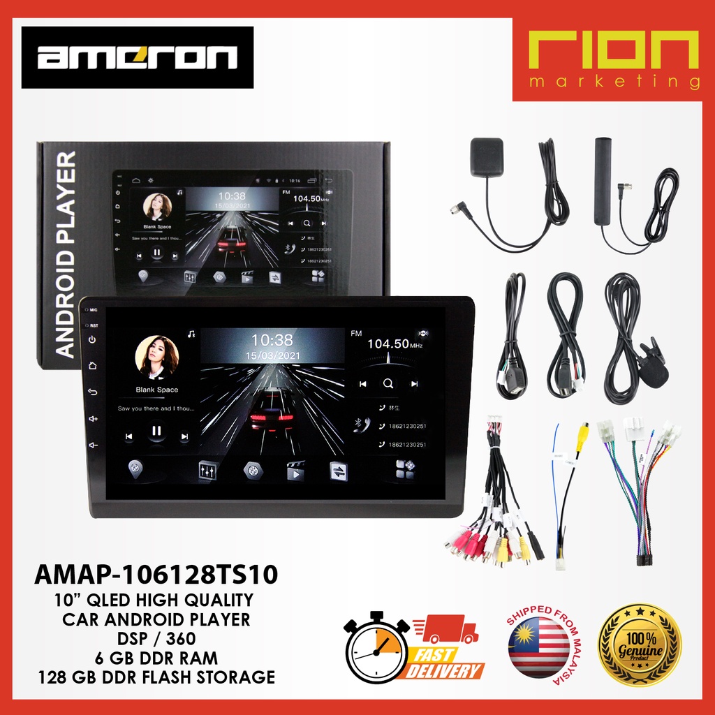 AMERON AMAP-106128TS10 10 Inch QLED High Quality Car Android Player/DSP/360 6 GB DDR RAM 128 GB ...