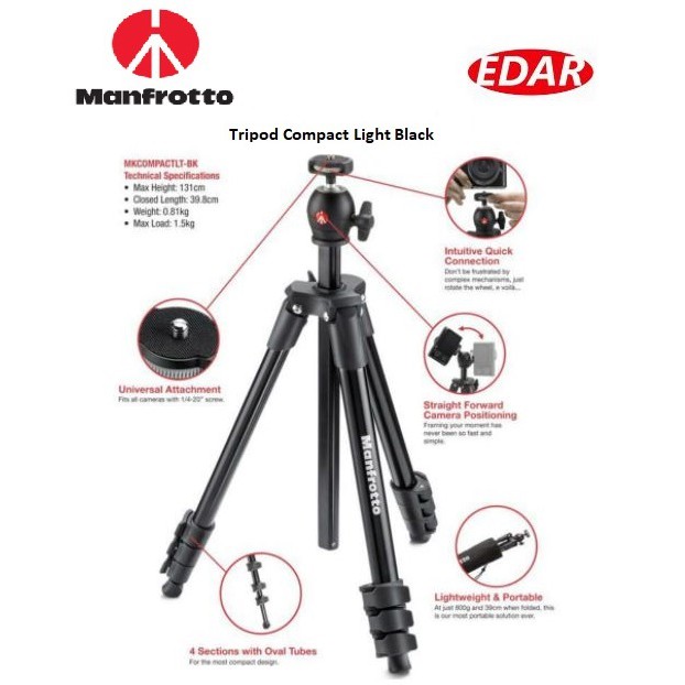 Manfrotto MKCOMPACTLT-BK Compact Light Tripod | Shopee Malaysia