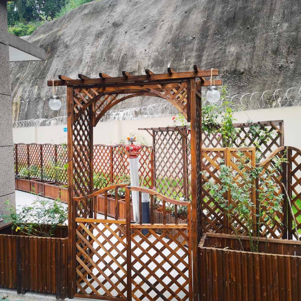 Carbonized Antiseptic Wood Arch Flower Rack Climbing Vine Stand Solid ...