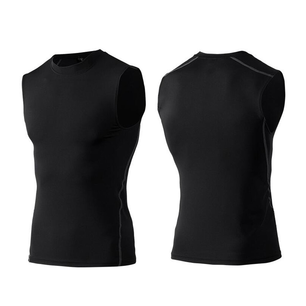 Mens Compression T Shirt Sleeveless Tight Sports Fitness Gym Running T ...
