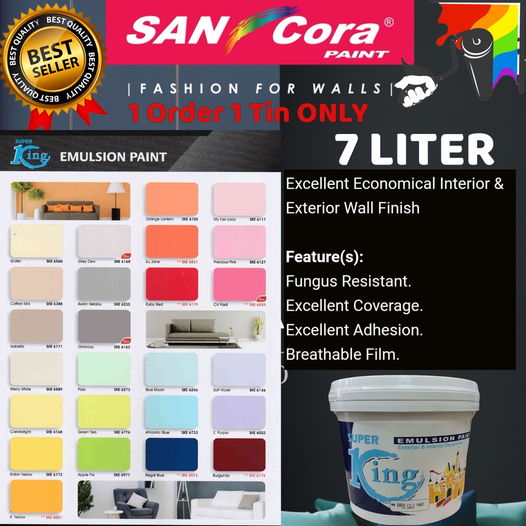 SINAR SANCORA SUPER KING 7L INTERIOR WALL EMULSION PAINT / CAT KAPUR AIR MURAH DINDING DALAM ...