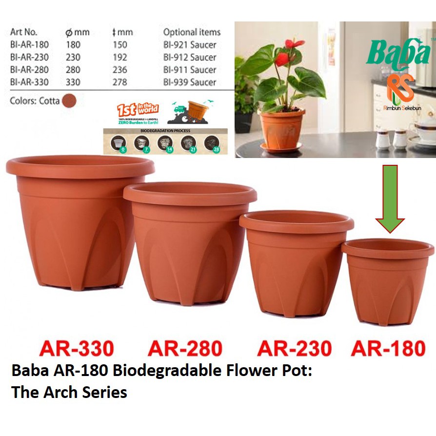 Baba AR-180 (Cotta Colour) Biodegradable Flower Pot The Arch Series ...