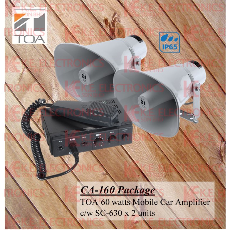 TOA CA-160 Mobile 60Watts Car Amplifier C/w 2 Units SC-630 30Watts Horn ...