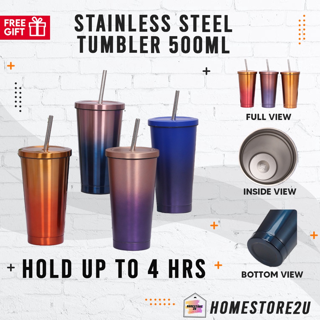 Tumblr stainless steel with straw 500ml water bottle hot and cold ...