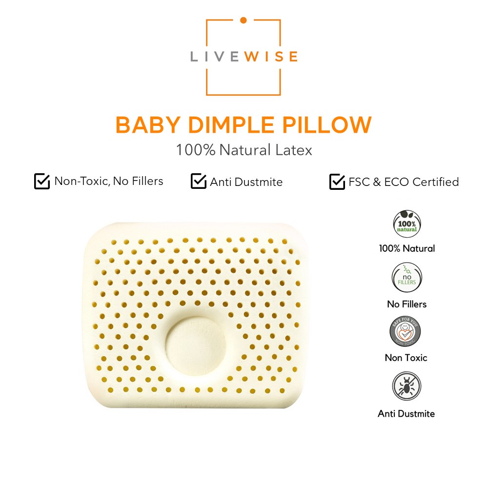 LiveWise Baby First Pillow 100% Natural Latex Dimple Anti-Bacterial ...