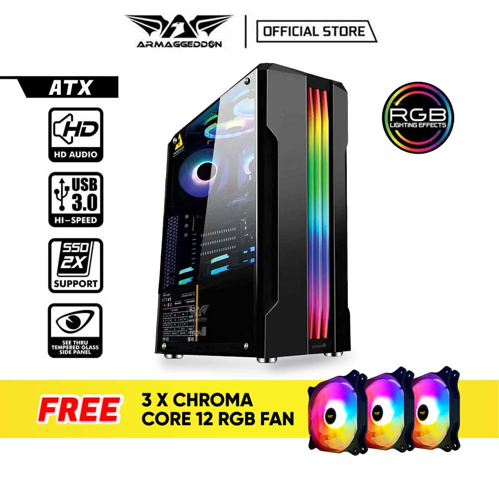 Armaggeddon Tron III ATX PC Case | RGB Lighting Front Panel | Free 3 ...