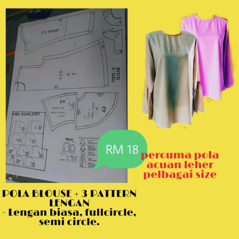 POLA BAJU BLOUSE + 3 jenis style Lengan | Shopee Malaysia