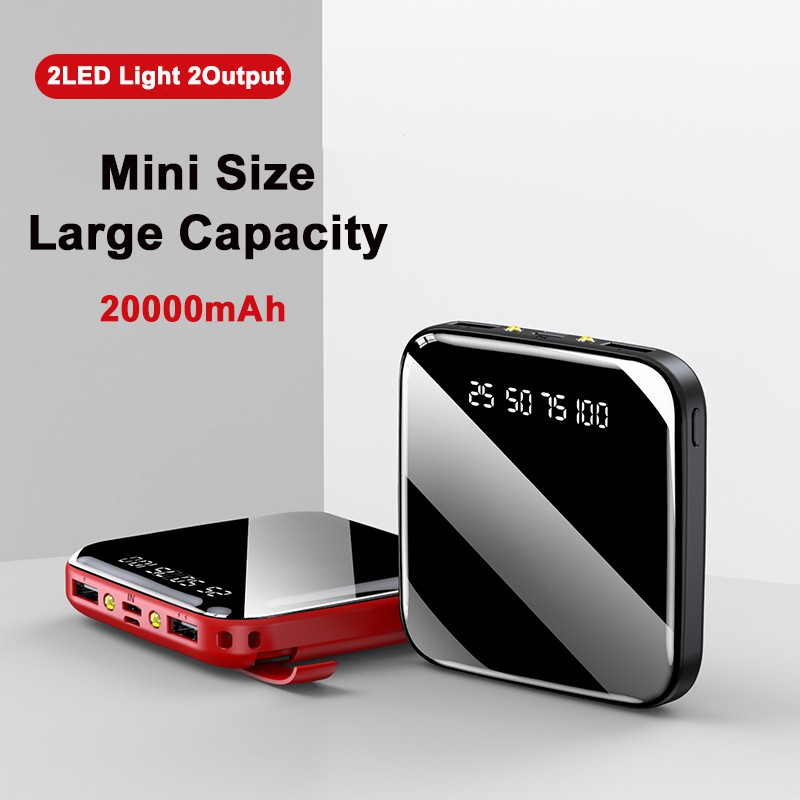 20000mAh Portable Mini Power Bank Mirror Screen LED Display Powerbank External Battery Pack ...
