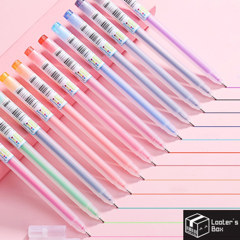 Set of 12 Rainbow Colorful Color Ink Gel Pen Set for Study Note Taking ...