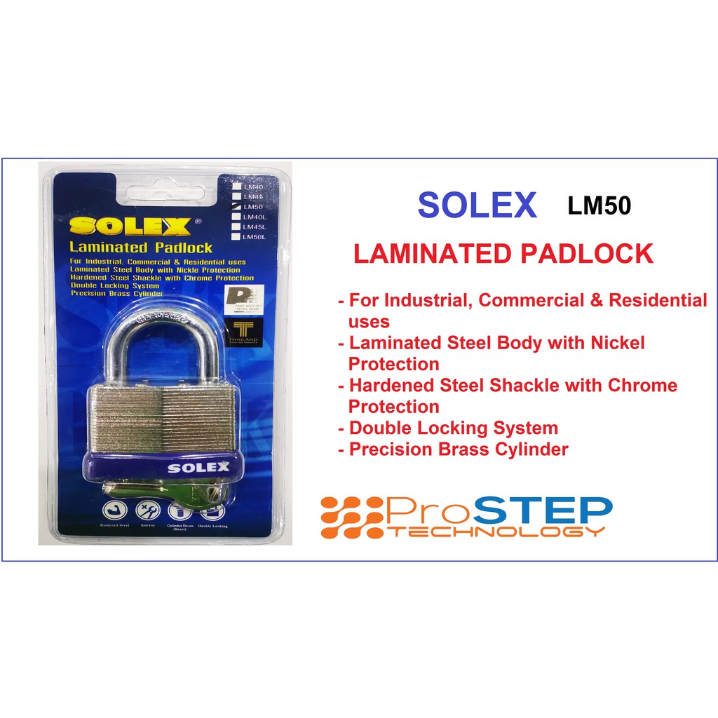 SOLEX LAMINATED PADLOCK LM50 [100% ORIGINAL AND GENUINE SOLEX PADLOCK ...