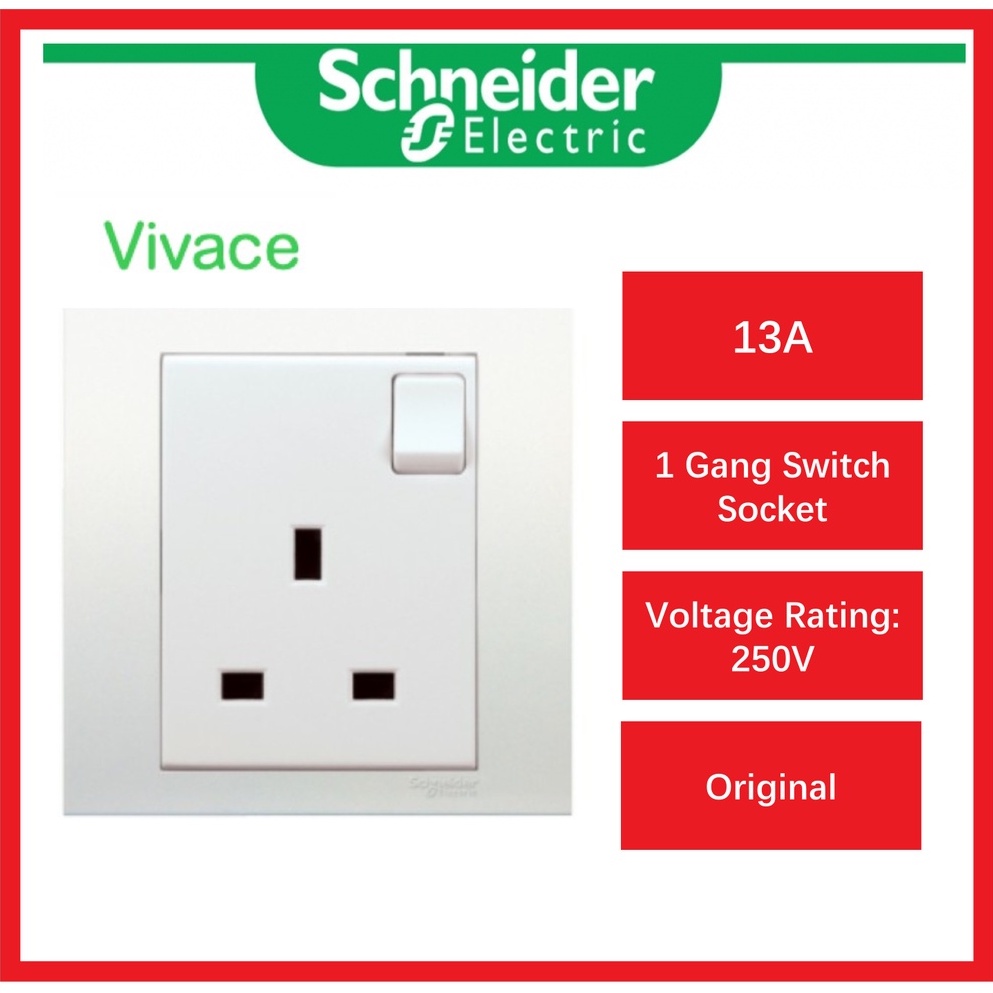 Schneider Vivace 13A 250V 1 Gang Switched Socket / KB15/15 15A 1 Gang ...