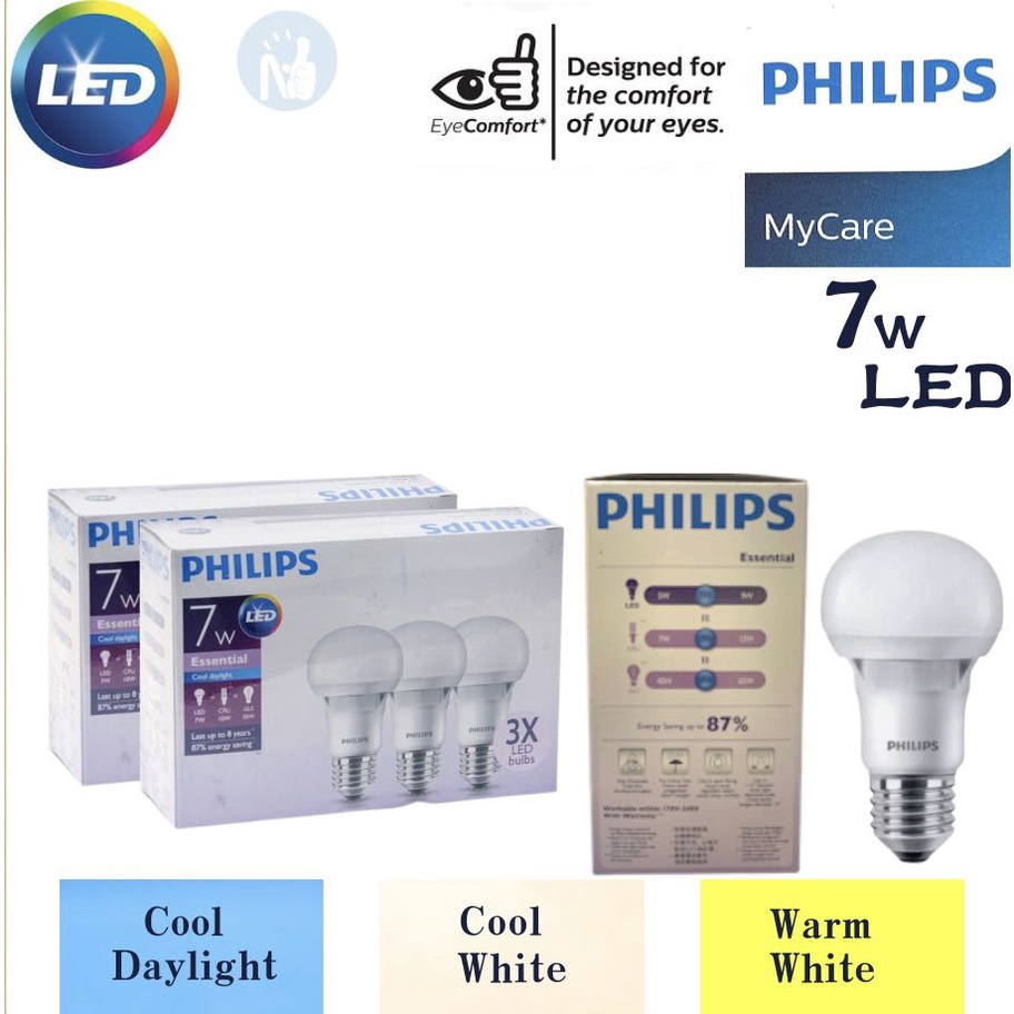 PHILIPS Led 7W Essential Bulb 3 Units Pcs Pack E27 | Shopee Malaysia