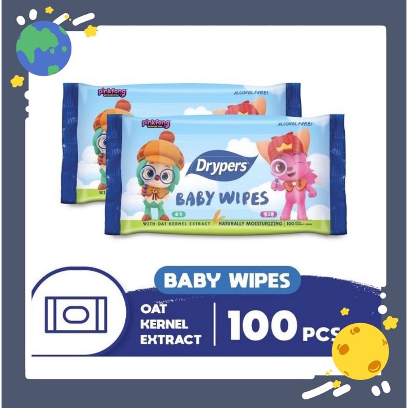 Drypers Baby Wipes (100's x 2)- PinkFong | Shopee Malaysia