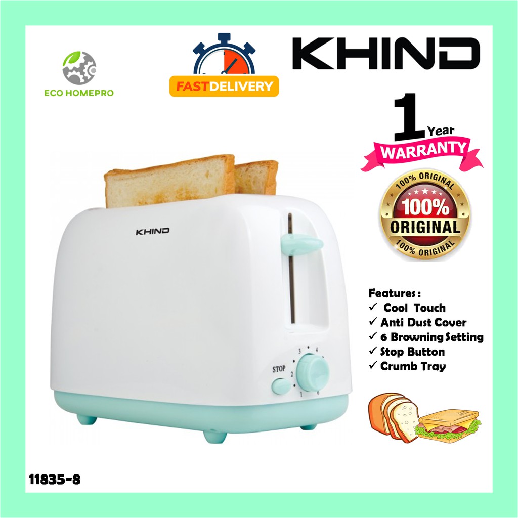 Khind 2 Slices Bread Toaster with Anti-Dust Cover BT808 (Mint Green ...