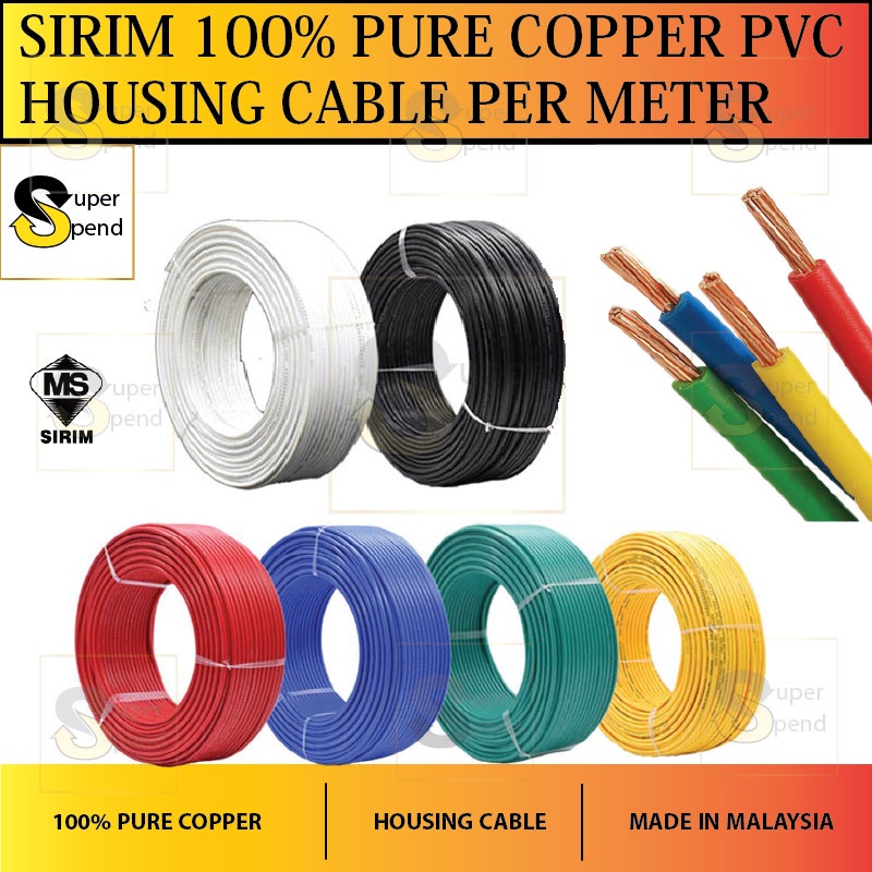 [ Per meter - 4mm / 6mm / 10mm /16mm ] SIRIM 100% Pure Copper PVC ...