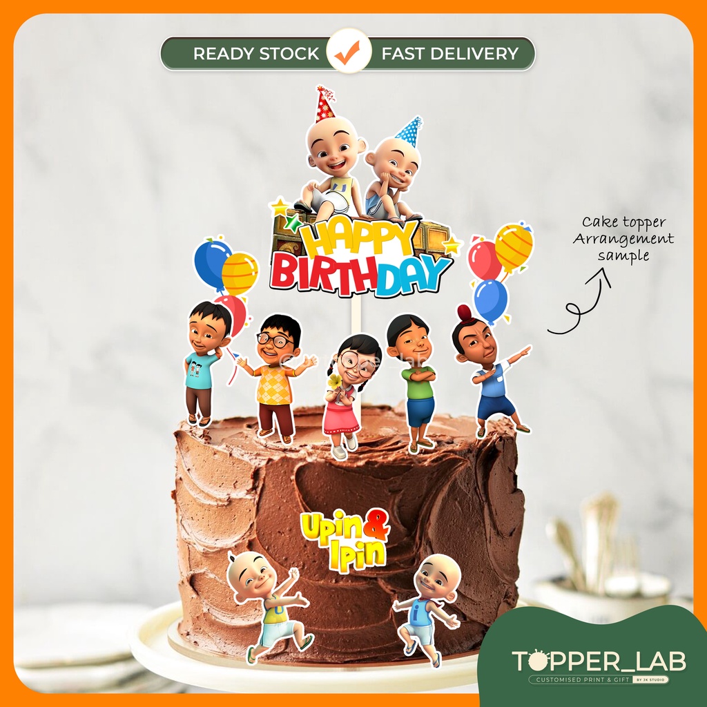 Custom Cake Topper - Upin Ipin - Happy Birthday - Party Set - Cupcake ...