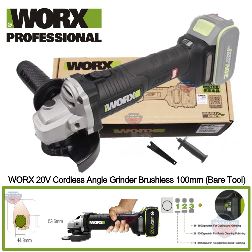 WORX 20V WU808.9 Cordless 100mm Brushless Angle Grinder (bare tool) | Shopee Malaysia