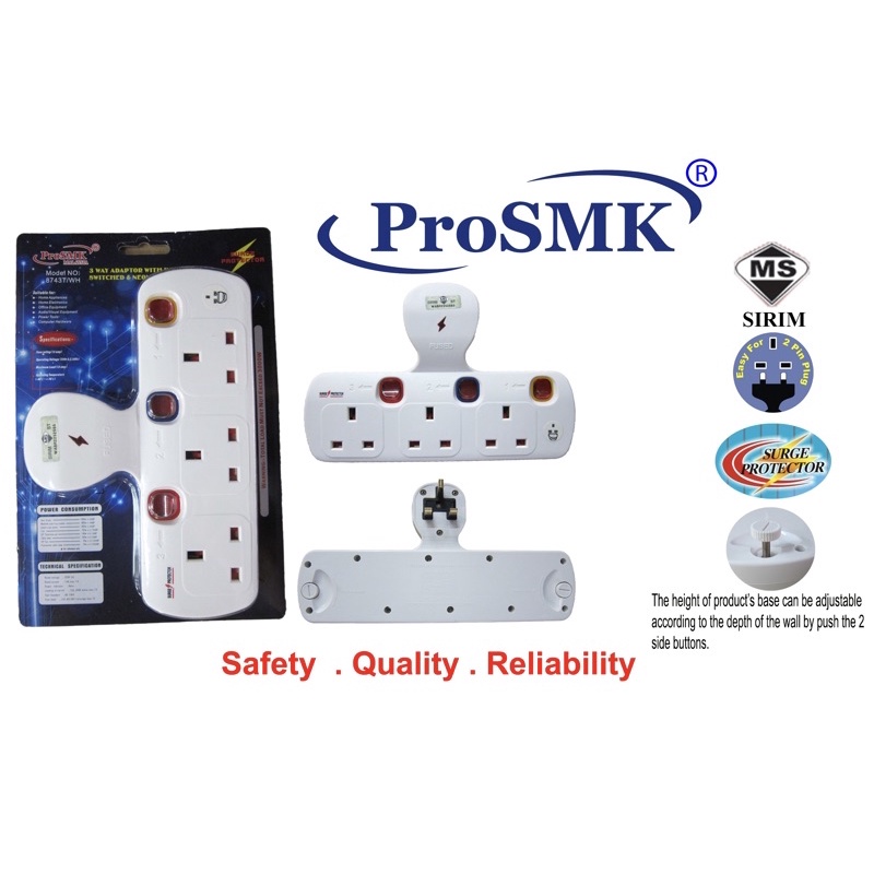 3GANG T-ADAPORT (With neon & surge protector ) | Shopee Malaysia