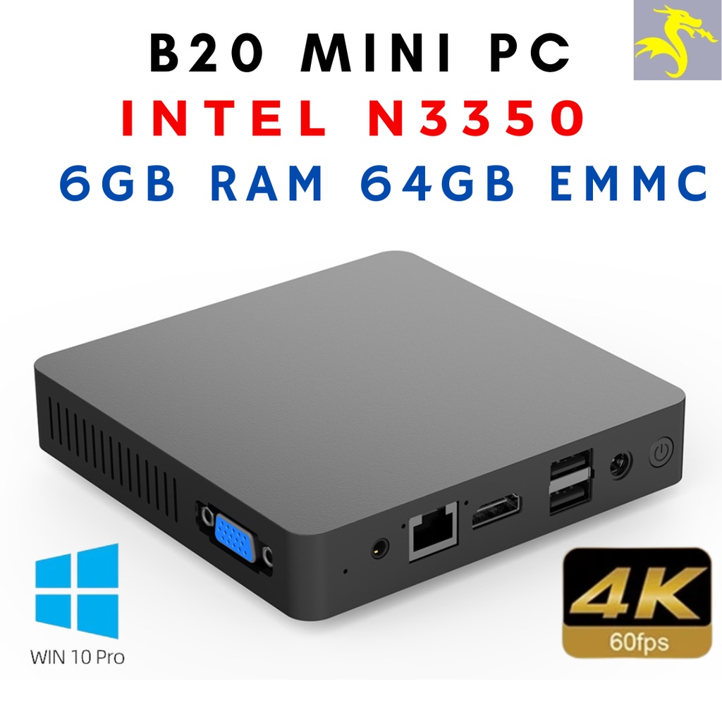 B20 Mini PC 6GB RAM 64GB eMMC Intel N3350 Windows 10 WIFI 4K Bluetooth ...