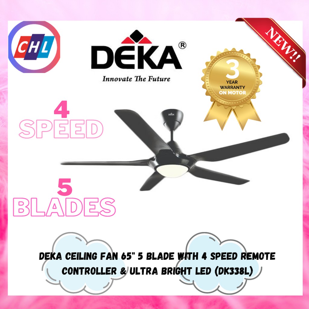 Deka Ceiling Fan 65" 5 Blade with 4 Speed Remote Controller & Ultra ...