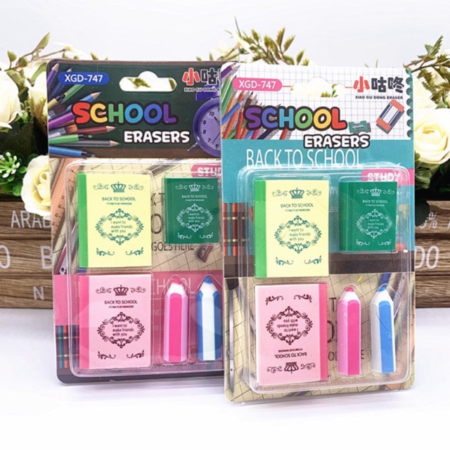 Creative Book Pencil Eraser Set Fun Stationery Styling Eraser Children ...