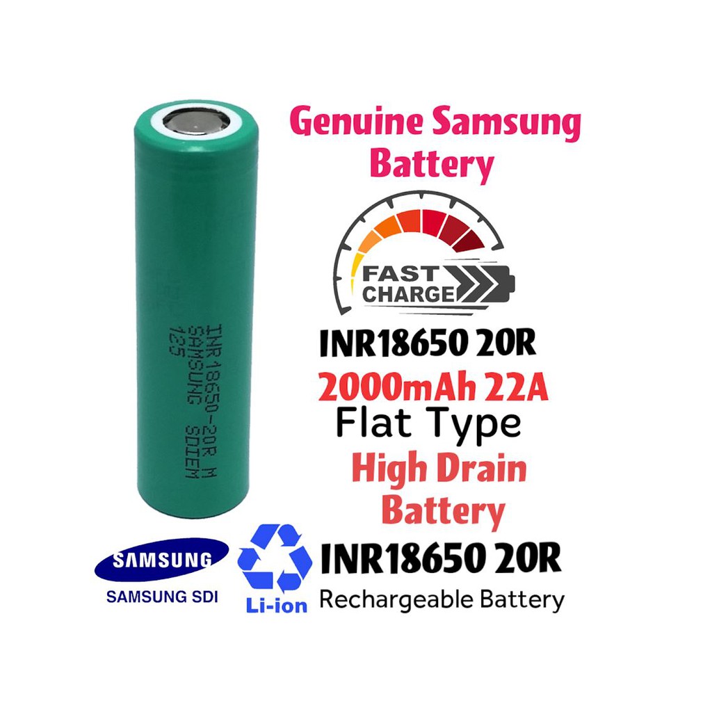 Samsung 18650 Rechargeable Battery Lithium Ion INR18650-20R 18650 20R ...