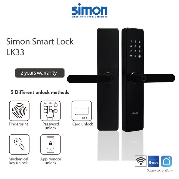 SIMON LK33 Smart Digital Door Lock Doorlock #3D Fingerprint #Password # ...