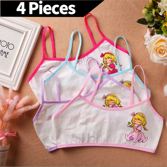 4PCS IN Set 8-15 Years Girls Training Bra Puberty Soft Cotton Girl ...