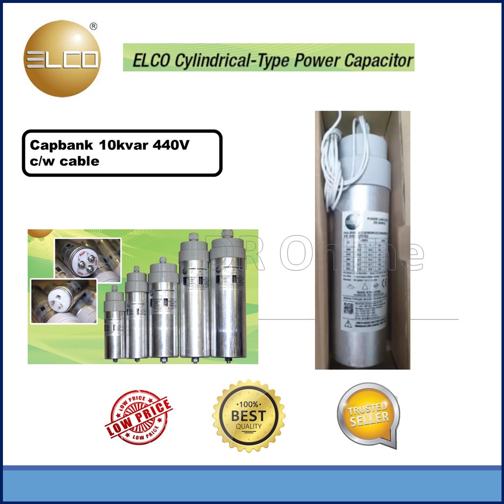 ELCO Power Capacitor bank Cylinder Type 10kvar/15kvar/20kvar/25kvar 440V C/w Cable | Shopee Malaysia