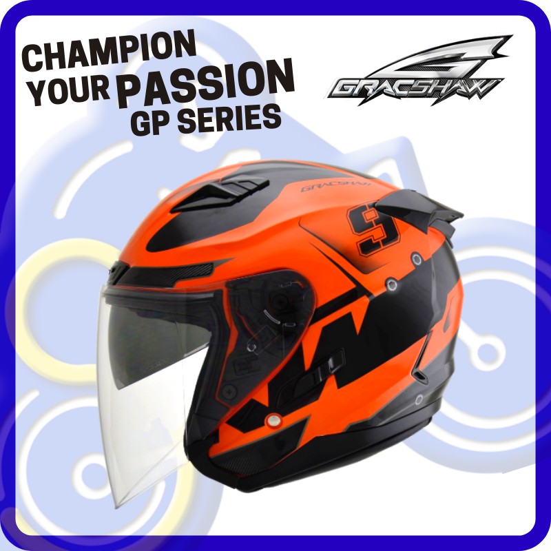 GRACSHAW HELMET G535 GENNEX GP SIRIES KTM 9 OPEN FACE HELMET DOUBLE ...