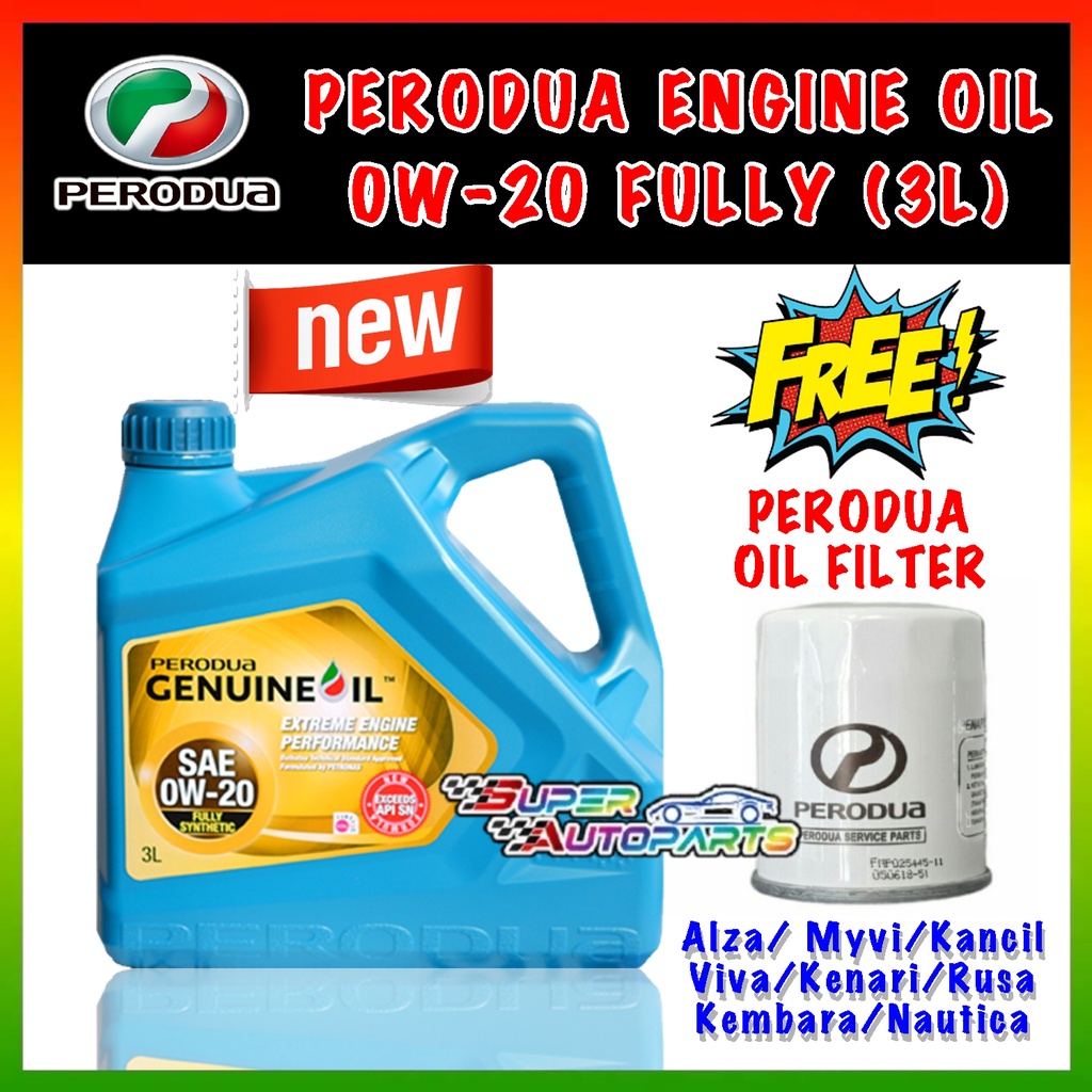 Perodua Engine Oil 0w20 Fully Synthetic 3L Axia Bezza Myvi 3rd Gen Alza ...