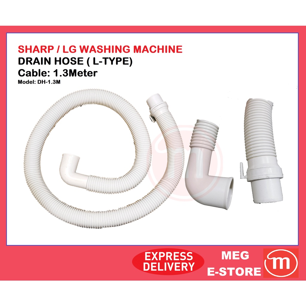 SHARP / LG WASHING MACHINE DRAIN HOSE ( L-TYPE) 1.3METER CABLE WHITE ...