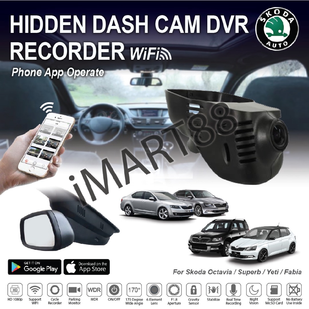 Skoda Octavia Superb Yeti Fabia Type1080P HD Front Back WiFi Hidden Car ...