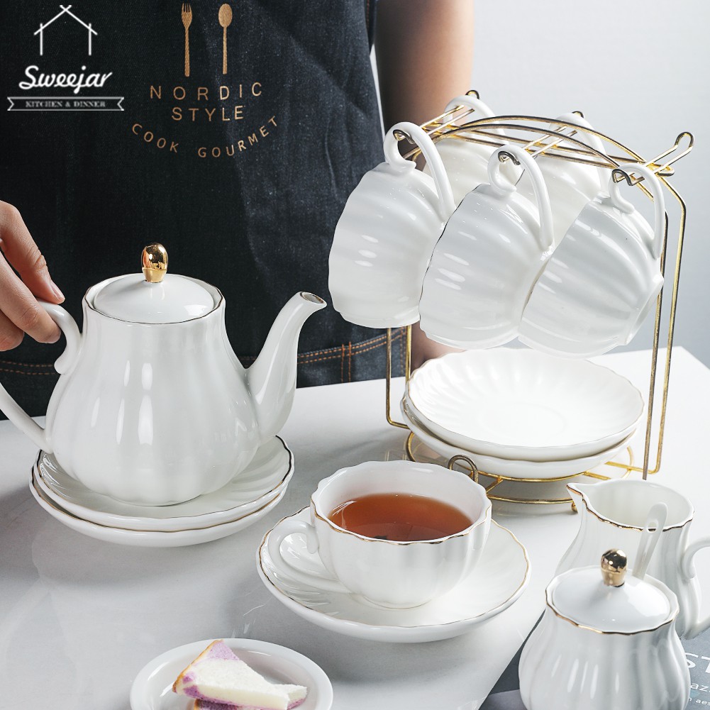 Sweejar Porcelain Tea Sets British Royal Series 8 OZ Cups& Saucer ...