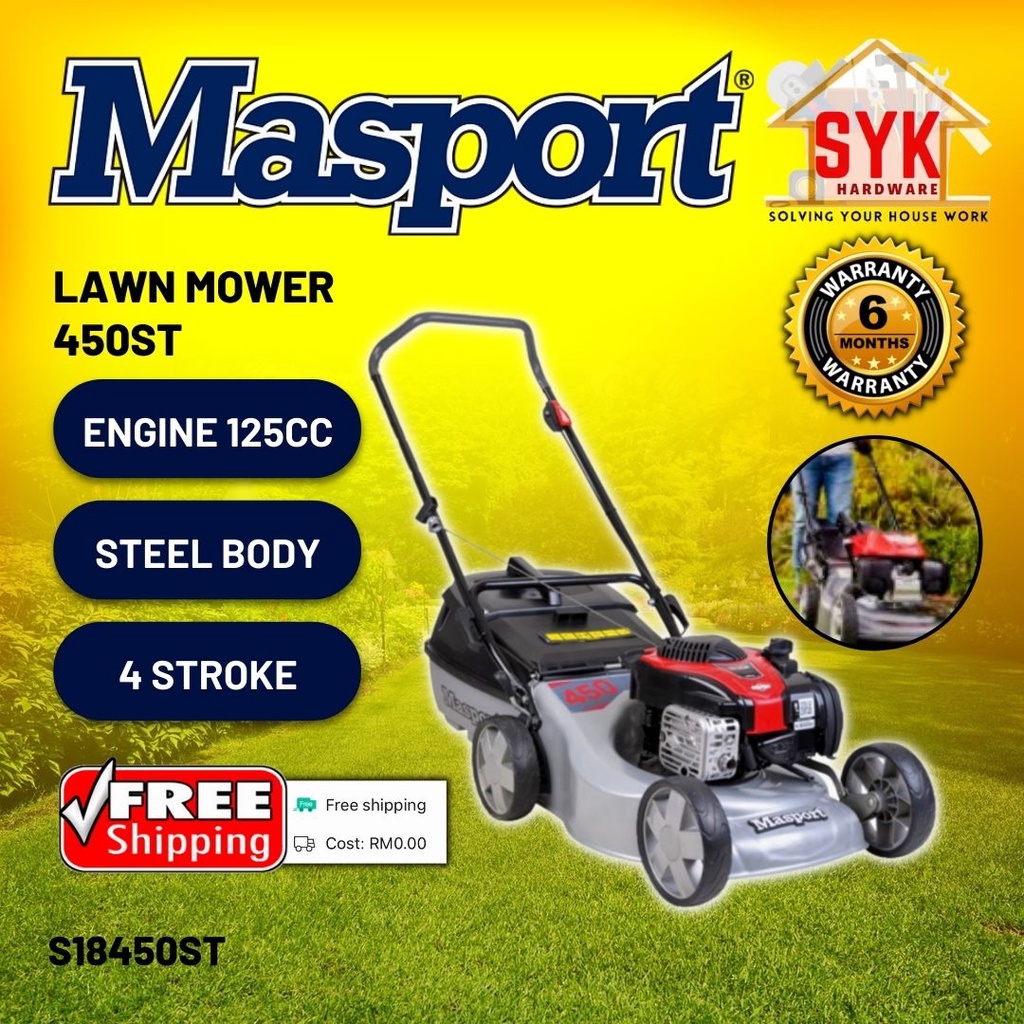 SYK (Free Shipping) MASPORT 450ST Lawn Mover Hand Push Lawn Mower Petrol Gardening Tools Mesin ...