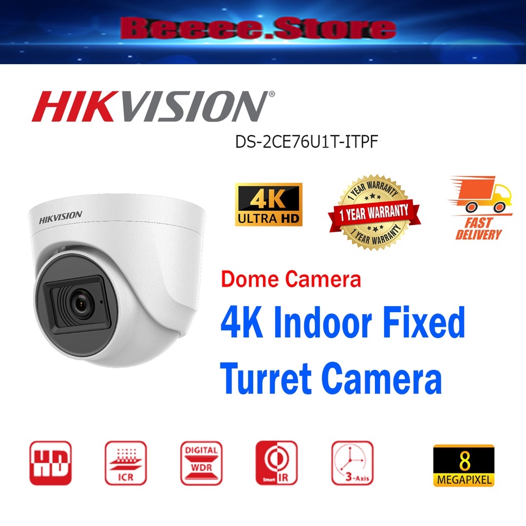 HIKVISION DS-2CE76U1T-ITPF 4K 8MP 3.6MM Indoor Fixed Turret Camera Indoor IR Dome Camera ...